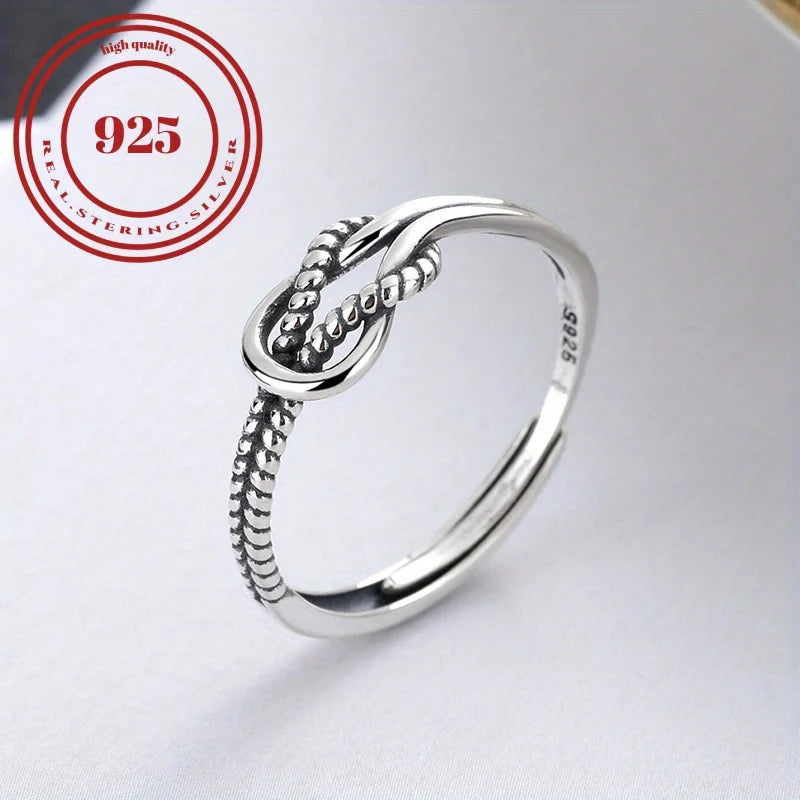 S925 Sterling Silver Ring Retro Knot Design – 100Sterling